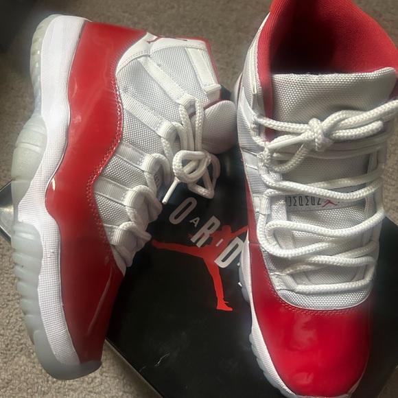 Jordan | Shoes | Jordan Red And White Sneakers With Patent Leather ...
